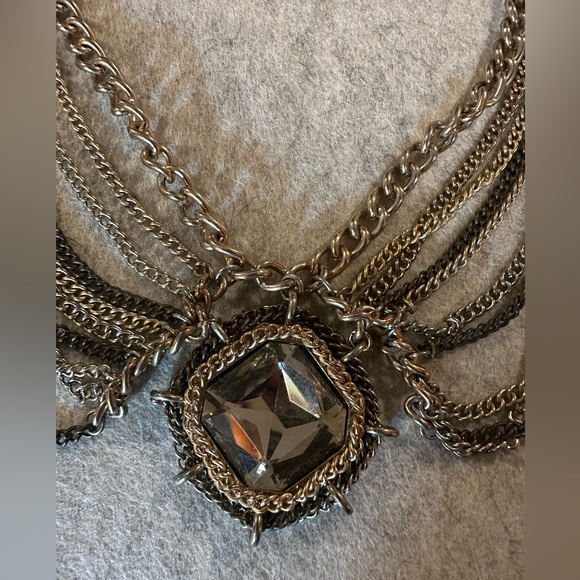 Jewelry | Mixed Metal Statement Necklace With Large Gold Stone | Poshmark